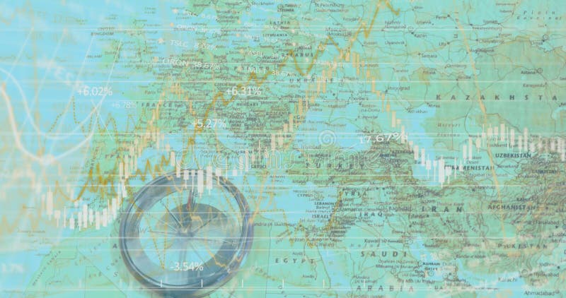 Image of Graph Rolling Over a Compass Lying on a Map Stock Image ...