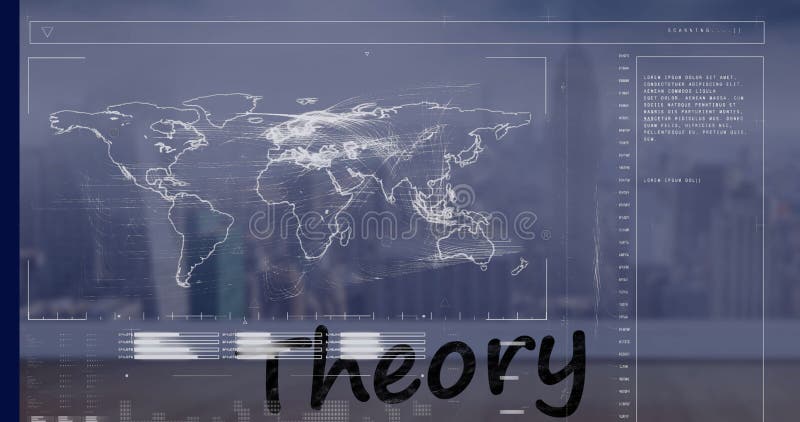 Image Of Graphical Infographic Interface Screen With Map Programming Data And Theory Text Stock