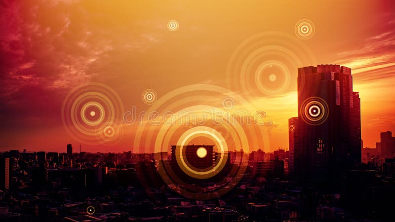 Image with Graphics Dancing in the Sky at Sunset Stock Image - Image of ...