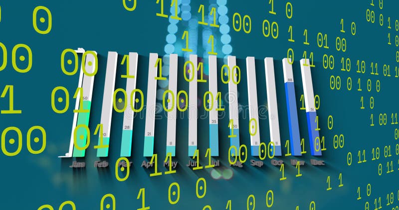 Image of Graphs and Binary Code on Green Background Stock Image - Image ...