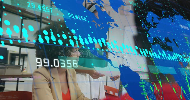 Image of Graphs, Changing Numbers and Map Over Diverse Woman Sharing ...