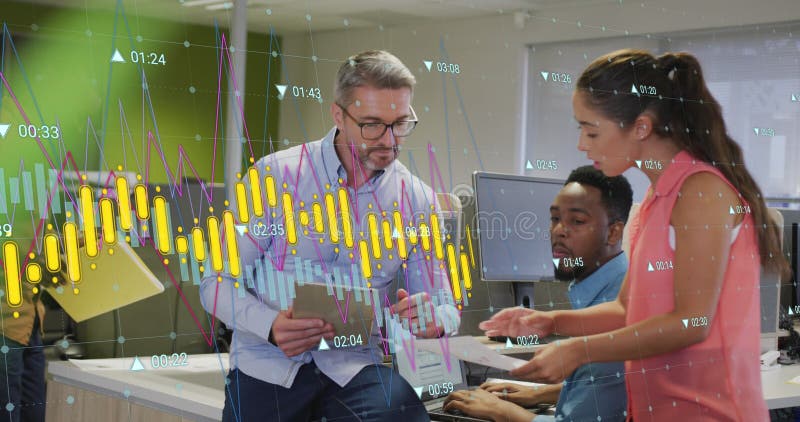 Image of Graphs and Changing Numbers Over Diverse Coworkers Discussing ...
