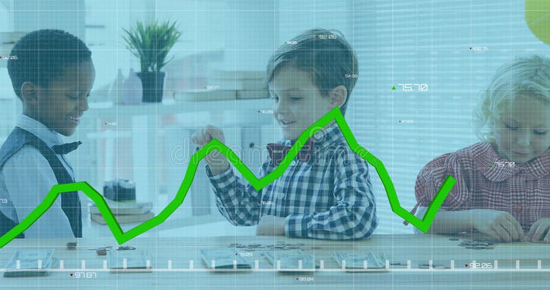 Image of Graphs with Changing Numbers Over Diverse Schoolboys Shaking ...