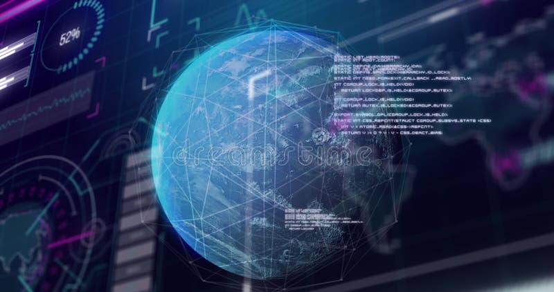 Image of Graphs, Data, Connections and Globe on Navy Background Stock ...