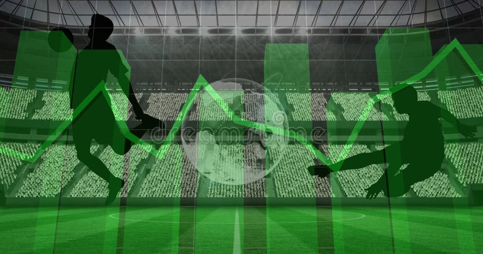 Image of Graphs and Data Processing and Globe Over Sports Stadium Stock ...