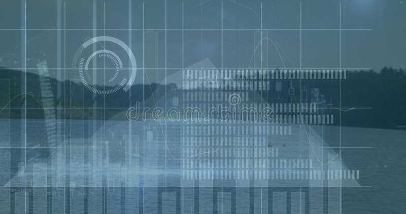 Image of Graphs and Data Processing Over Landscape with Lake Stock ...