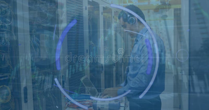 Image of Graphs and Eye Over Caucasian Man Checking Servers Stock Image ...