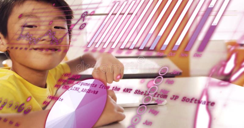 Image of Graphs, Globe and Computer Language Over Asian Boy Using ...