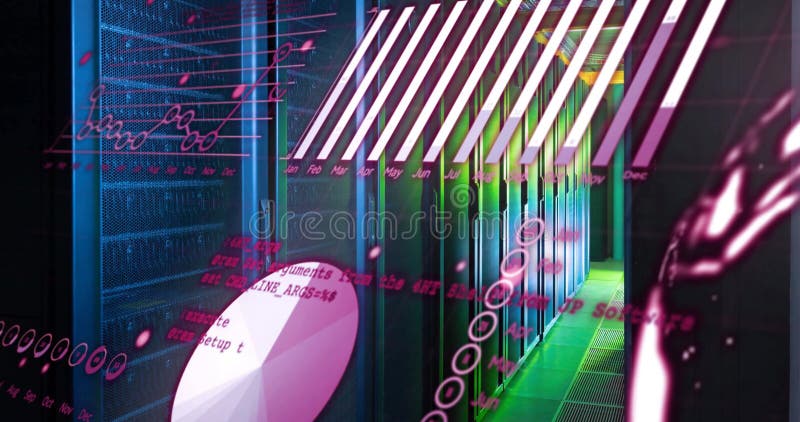Image of Graphs, Globe and Computer Language Over Data Server Room Stock Illustration ...