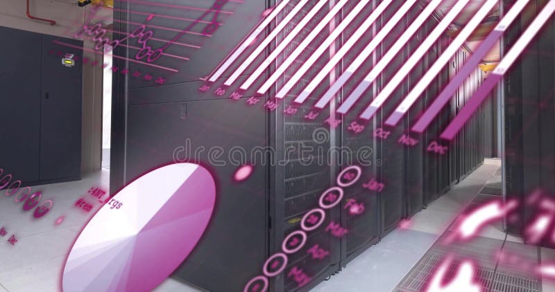 Image Of Graphs Globe And Computer Language Over Data Server Room