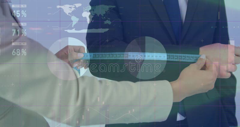 Image of Graphs and Infographic Interface Over Diverse Woman Taking Arm ...