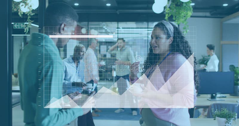 Image of Graphs and Loading Bar, Diverse Coworkers Discussing while ...