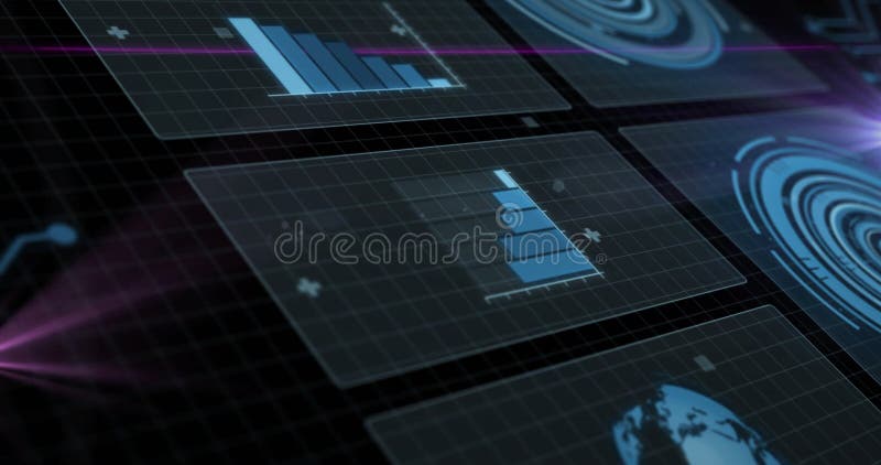 Image of Graphs, Loading Circles and Circuit Board Pattern Over Black Background Stock Photo ...