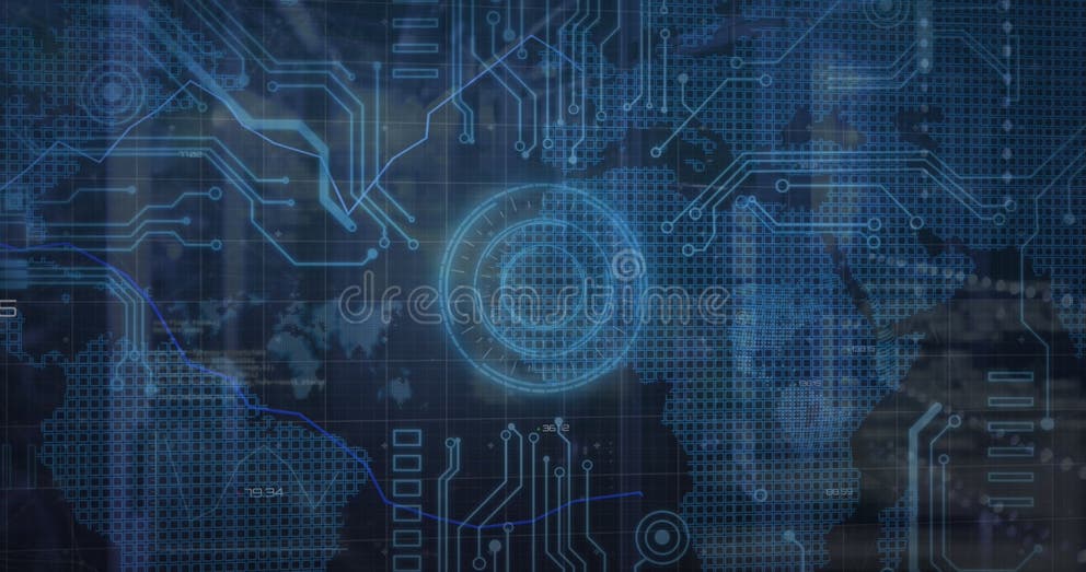 Image of Graphs, Map, Computer Language and Circuit Board Pattern Over Server Room Stock ...