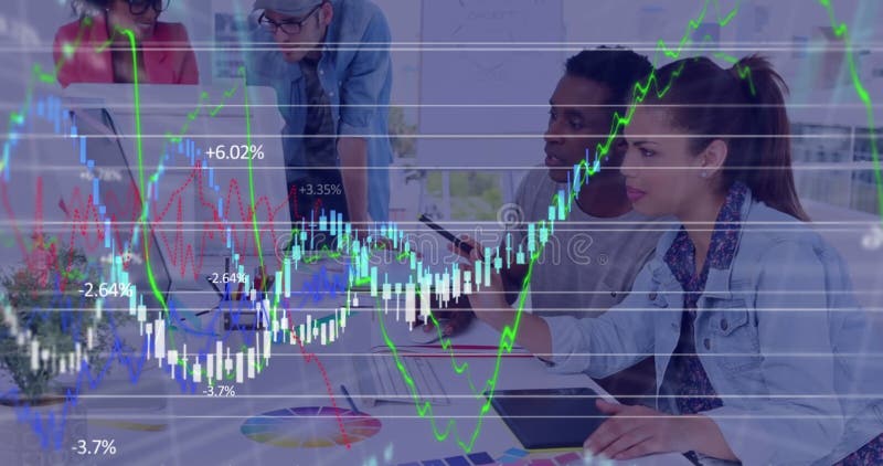 Image of Graphs and Numbers Over Diverse Coworkers Discussing Reports ...