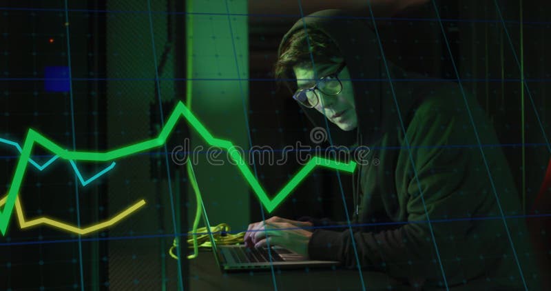 Image of Graphs Over Asian Man Working in Server Room Stock Image ...