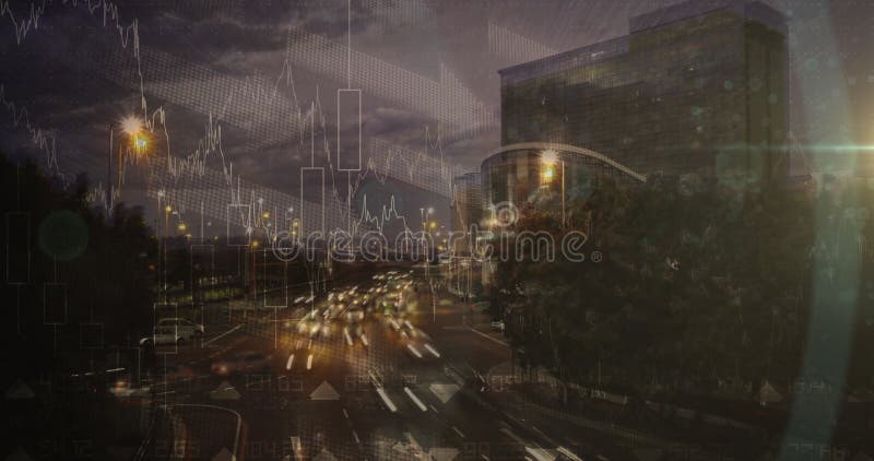 Image of Graphs Over Cityscape and Road Traffic Stock Illustration ...