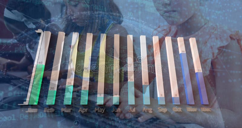 Image of Graphs Over Diverse Pupils Using Computers Stock Photo - Image ...