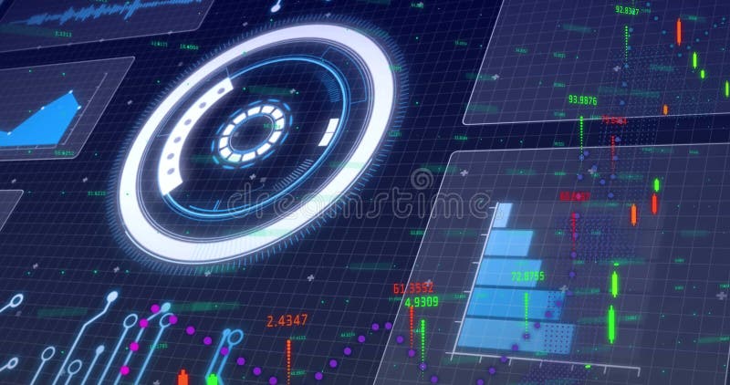 Image of Graphs, Processing Circle and Data on Digital Screen Stock ...