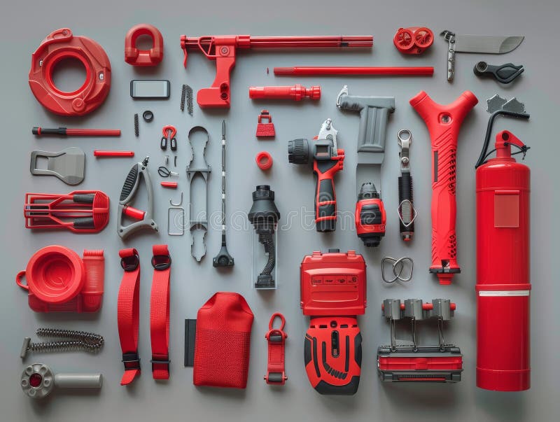 An Image of a Gray Pegboard with Red Tools and Other Objects Arranged ...