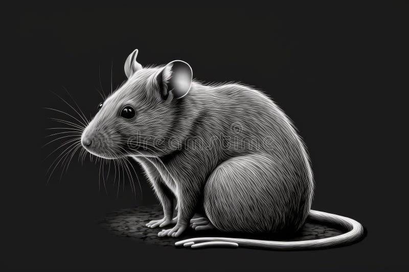Image of a Gray Rat Isolated on Black Stock Illustration - Illustration ...