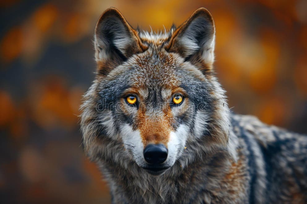 An Image of a Gray and White Wolf with Bright Yellow Eyes Stock ...