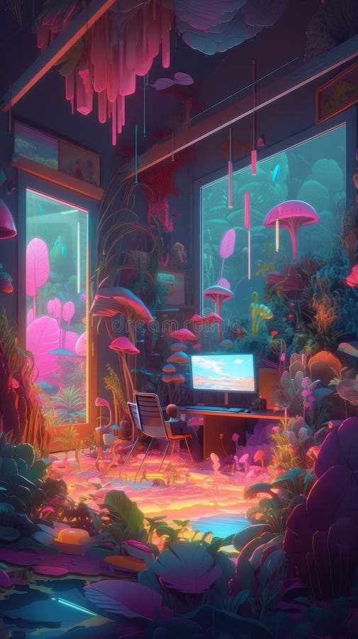 Ethereal Pink-tinged Plant in Abstract Art Stock Illustration ...