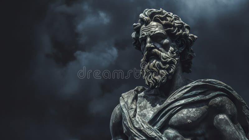 An Image of a Greek Philosopher Statue in Bluish Gray Tones. Stock ...