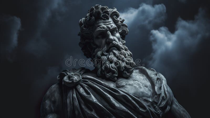 An Image of a Greek Philosopher Statue in Bluish Gray Tones. Stock ...