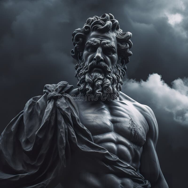 An Image of a Greek Philosopher Statue in Bluish Gray Tones. Stock ...