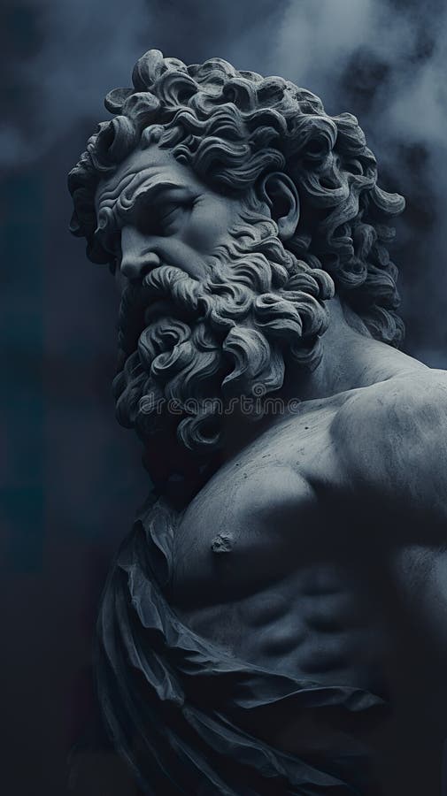 An Image of a Greek Philosopher Statue in Bluish Gray Tones. Stock ...