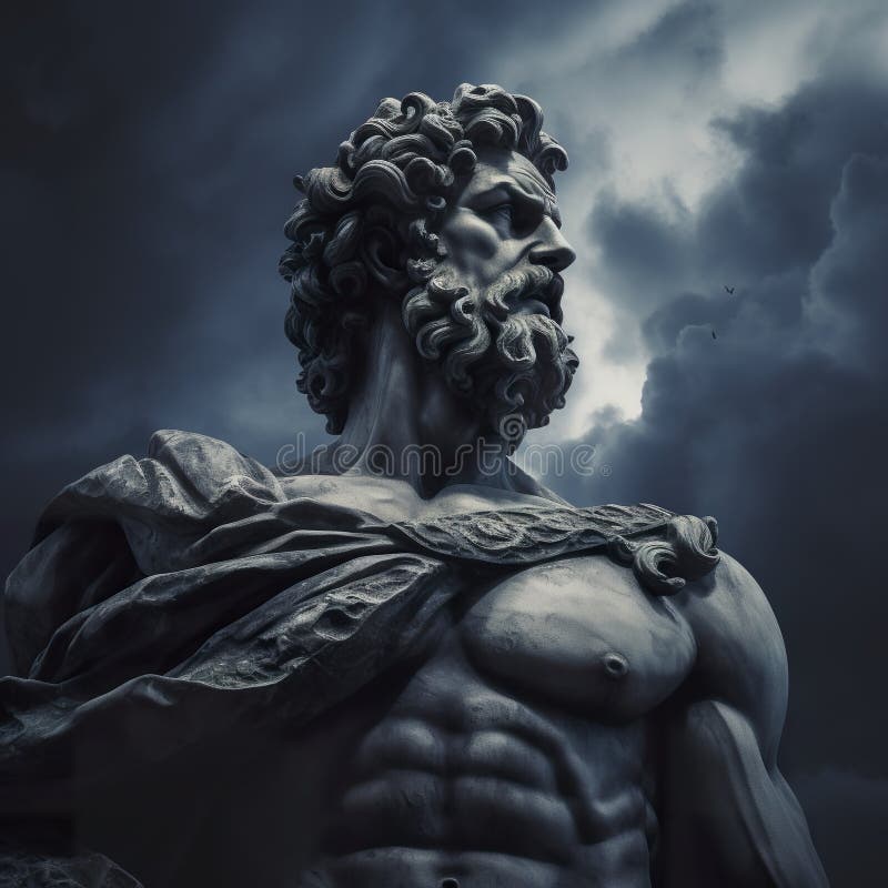 An Image of a Greek Philosopher Statue in Bluish Gray Tones. Stock ...