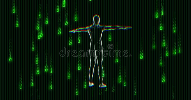 Image of Green Binary Coding Data Processing Over Human Body Spinning on Black Background Stock ...