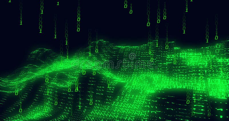 Image of Green Binary Coding Data Processing Over Waving on Black Background Stock Illustration ...