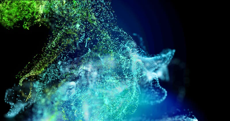Image of Green and Blue Particle Clouds Moving on Black Background ...