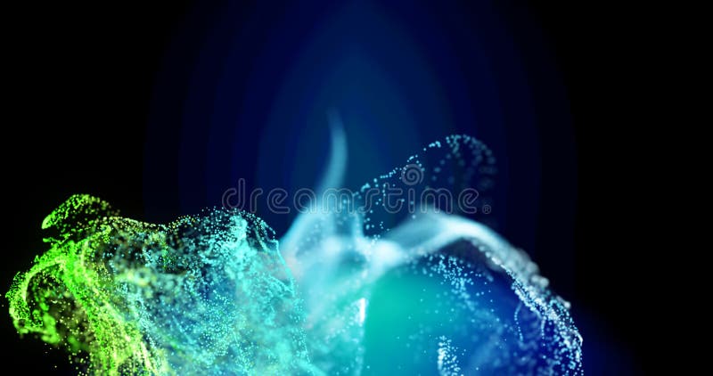 Image of Green and Blue Particle Clouds Moving on Black Background ...