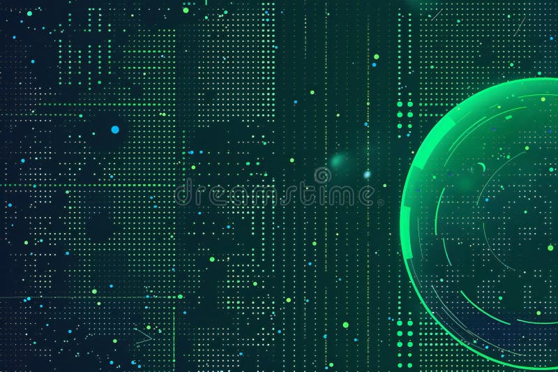 Image of a Green Computer Background with Blue Dots and a Green Circle ...
