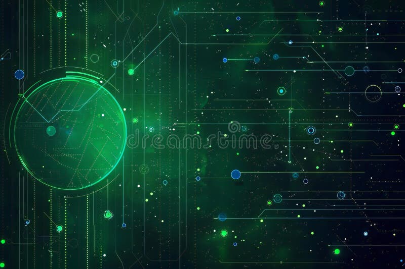Image of a Green Computer Background with Blue Dots and a Green Circle ...