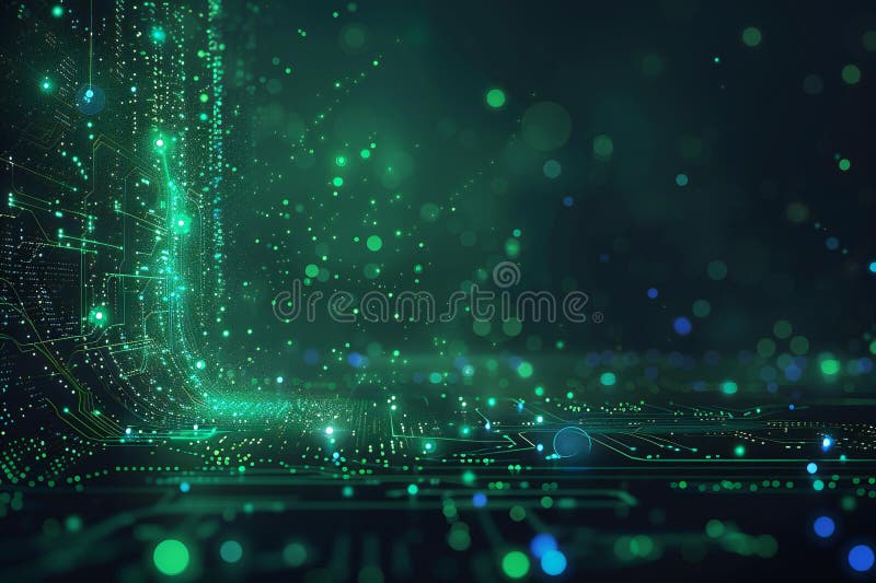 Image of a Green Computer Background with Blue Dots and a Green Circle ...
