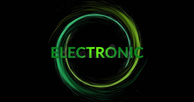Image of Green Electronic Text and Circle Light Trail on Black ...