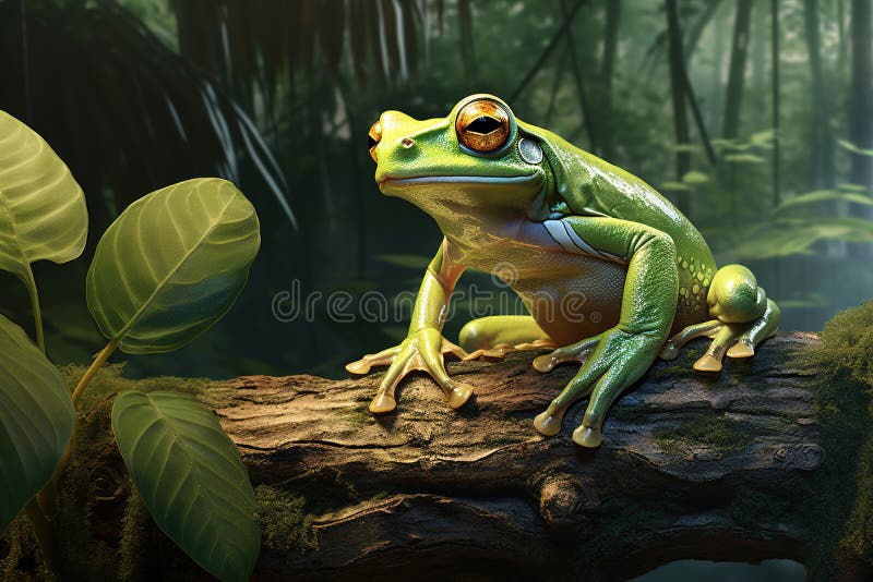 Image of Green Frog in Nature Forest. Amphibian Stock Illustration ...