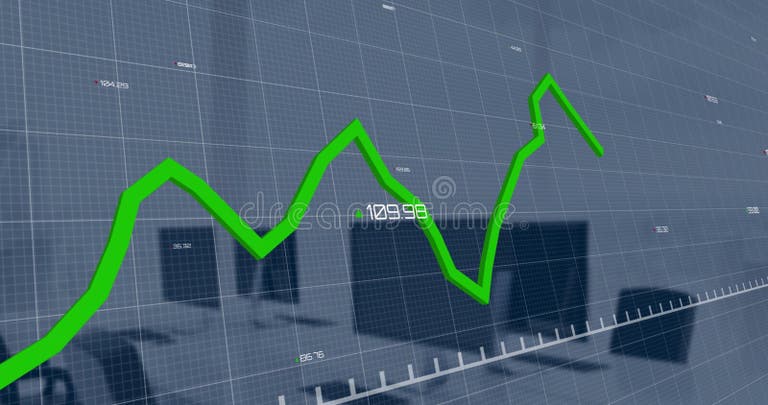 Image of Green Graph Processing Data Over Computers on Desks at Office ...
