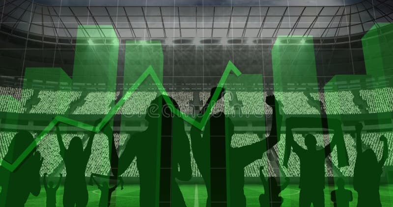 Image of Green Graphs and Data Processing Over Cheering Fans at Sports ...