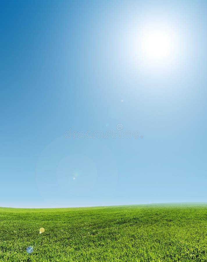Green Grass Hills Under Midday Sun in Blue Sky. Stock Image - Image of ...