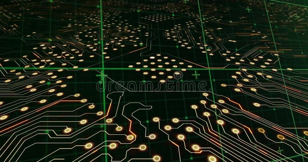 Image of Green Grid Over Transferring Data on Glowing Motherboard Stock ...