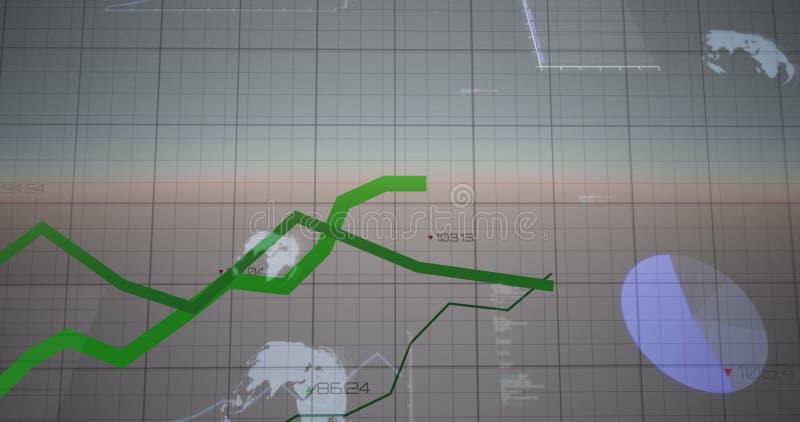 Image Of Green Line Graph Moving On Grid Pattern Over Multiple Chart