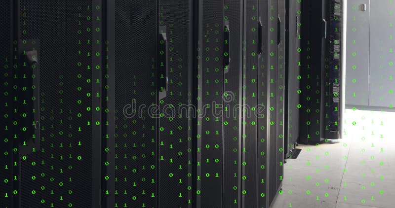 Image of Green Numbers Falling Over Servers Stock Illustration ...