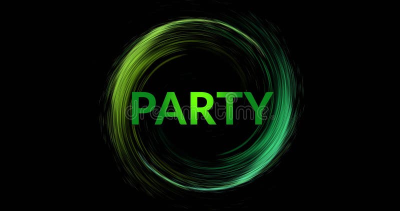 Image of Green Party Text and Circle of Light Trail on Black Background ...