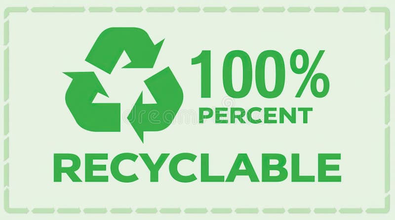 Green Recycling Symbol with 100 Percent Recyclable Text Stock ...