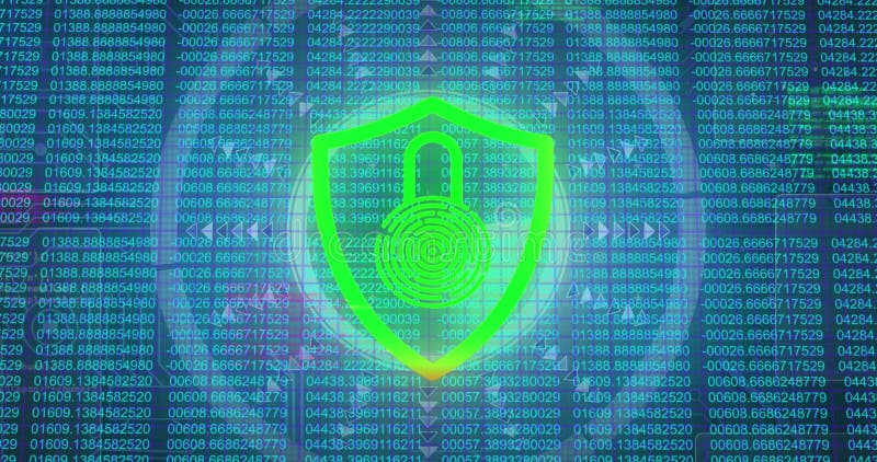 Image of Green and Red Flashing Padlock Over Scanner and Data ...